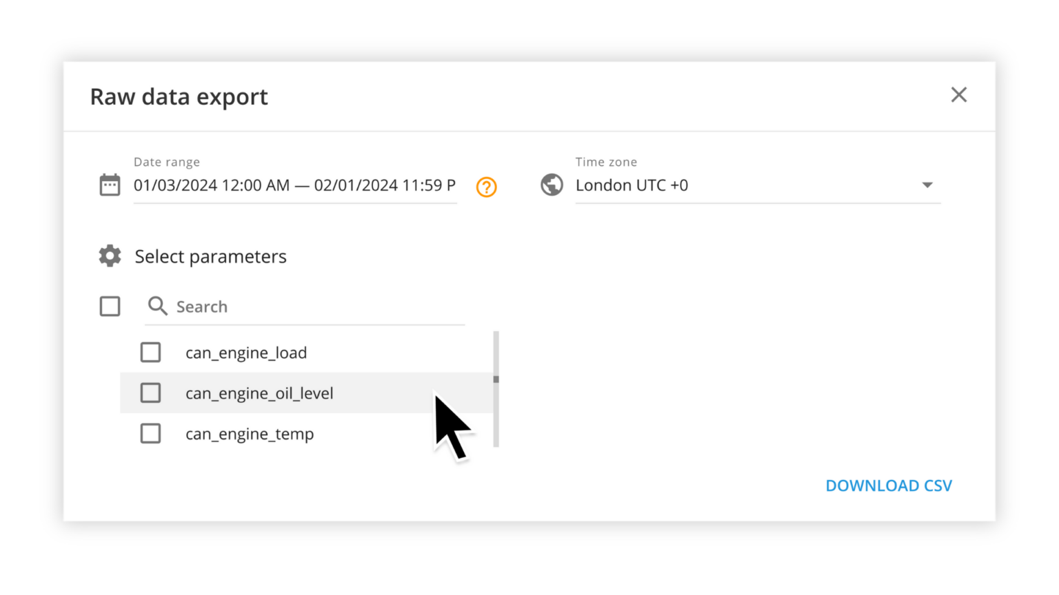 Exporting raw telematics data to a CSV file — Navixy