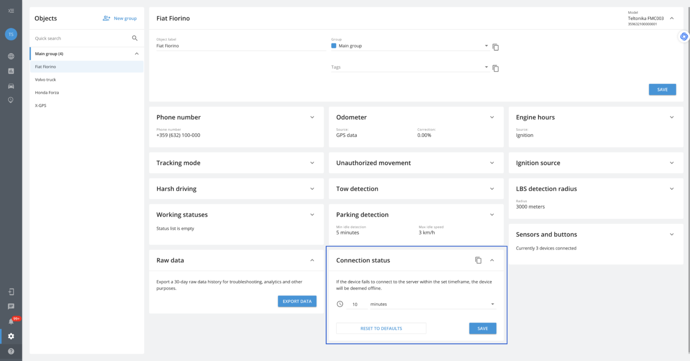 Tracker-Server Communication: Enhanced Connection Timeout Settings — Navixy